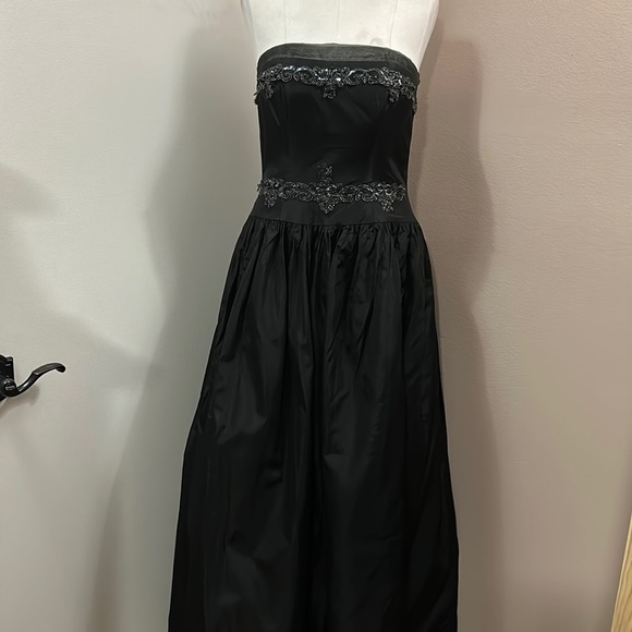 Cachet | Dresses | Vintage Cachet Black Satin Sequin Strapless Dress ...